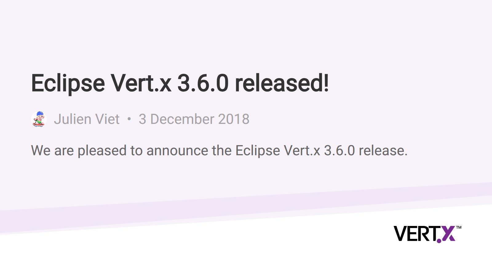 Eclipse Vert.x 3.6.0 released! | Blog | Eclipse Vert.x