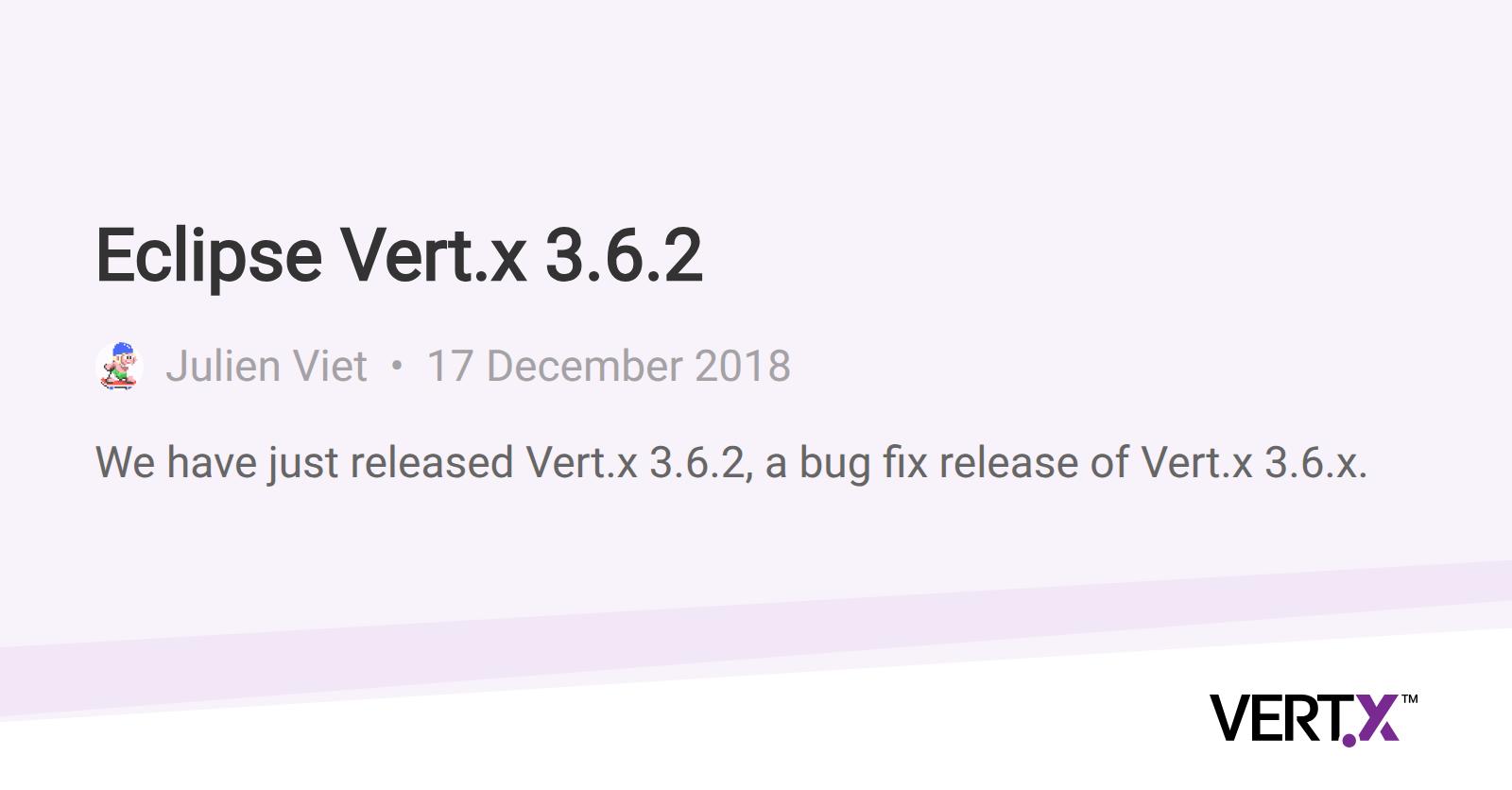 Eclipse Vert.x 3.6.2 | Blog | Eclipse Vert.x