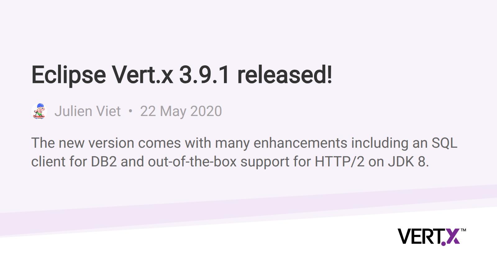 Eclipse Vert.x 3.9.1 released! | Blog | Eclipse Vert.x