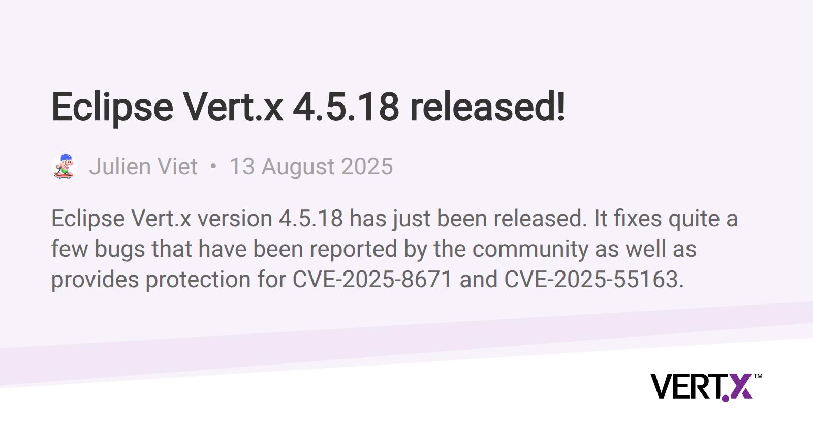 Eclipse Vert.x 4.5.18 released! | Blog | Eclipse Vert.x
